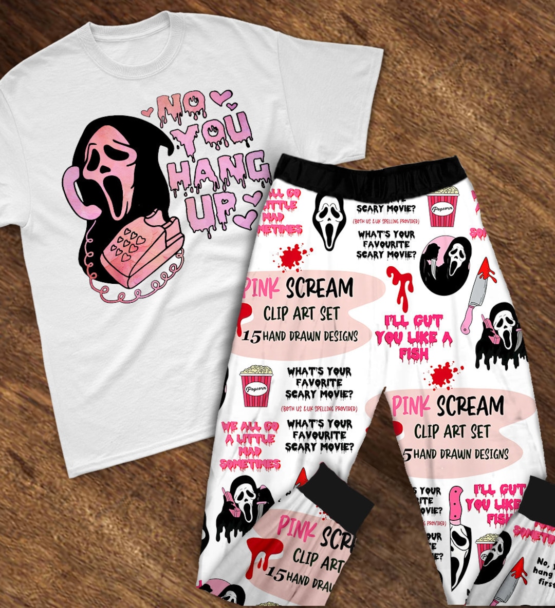 Horror Pink Pajamas Set Halloween Pjs Horror Movie Halloween - Etsy