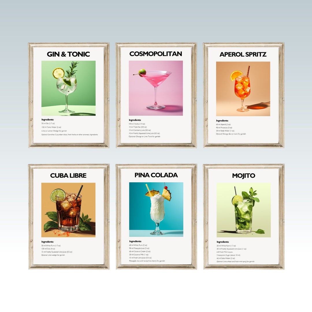 6 Set Retro Cocktail Printable Wall Art PNG/JPG - Etsy