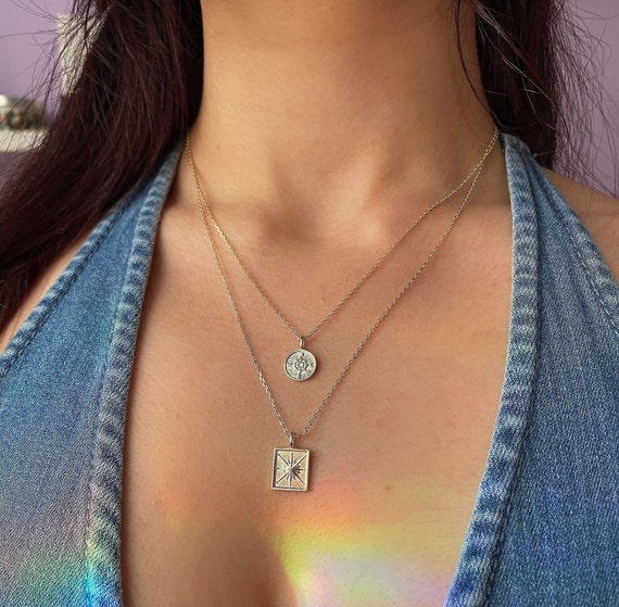 Double Compass Pendant Necklace Sterling Silver 925 north - Etsy