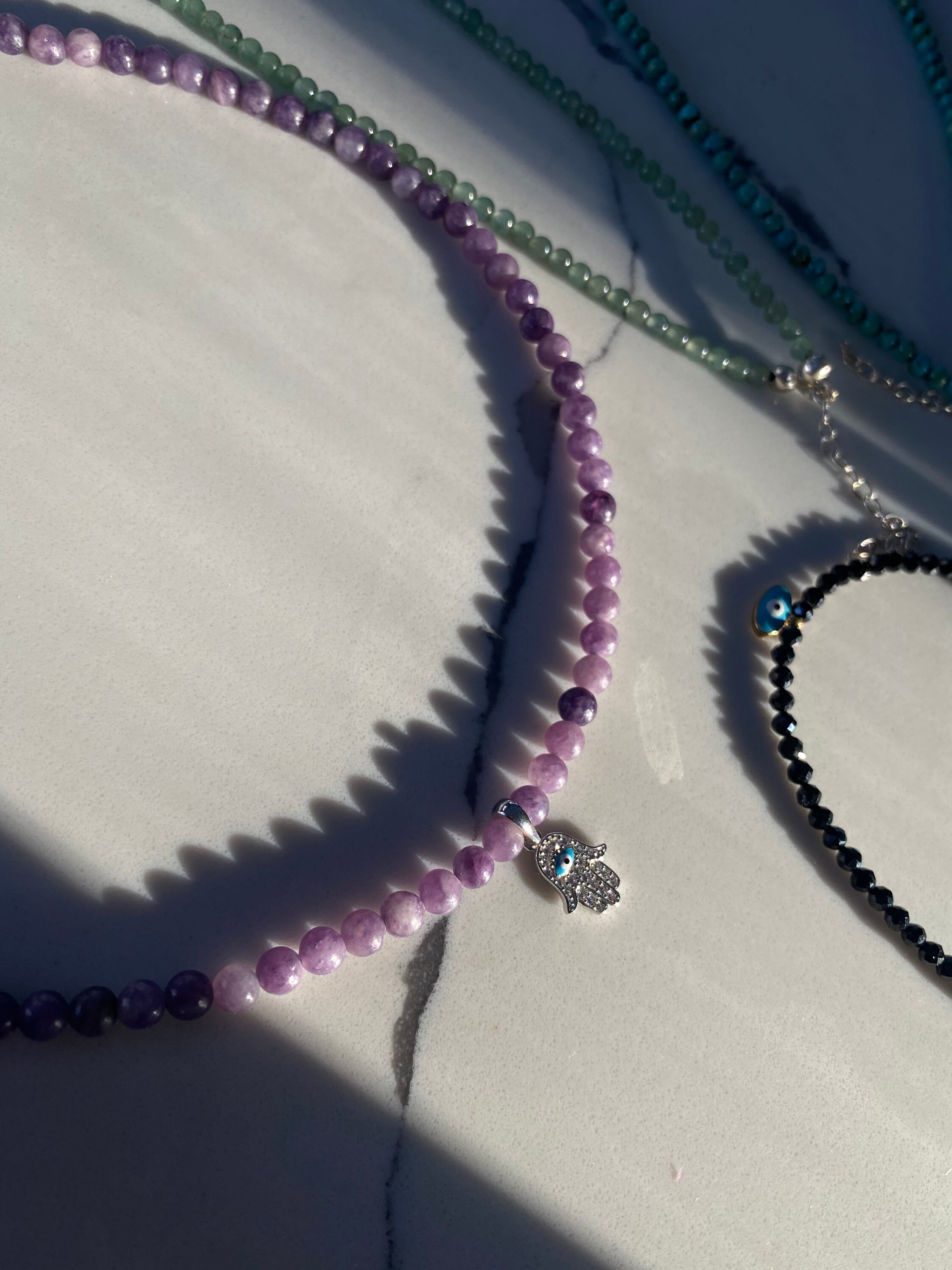 Green Jade Beaded Necklace With Sterling Silver Hamsa Pendant - Etsy Israel