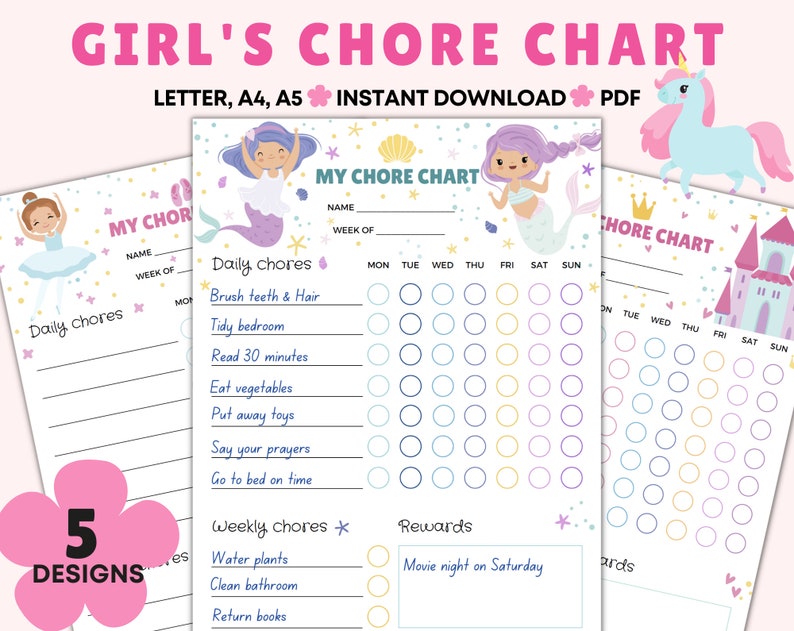 Chore Chart for Girls. Kids Chore Chart Printable. Kids Chores ...