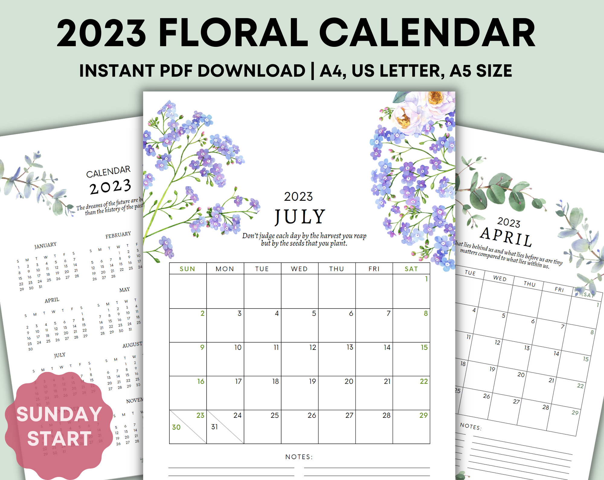 2023 Monthly Calendar. Printable Calendar. US Calendar 2023. Calendar ...