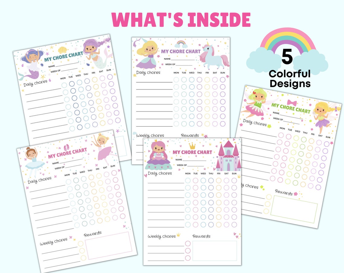 Chore Chart for Girls. Kids Chore Chart Printable. Kids - Etsy