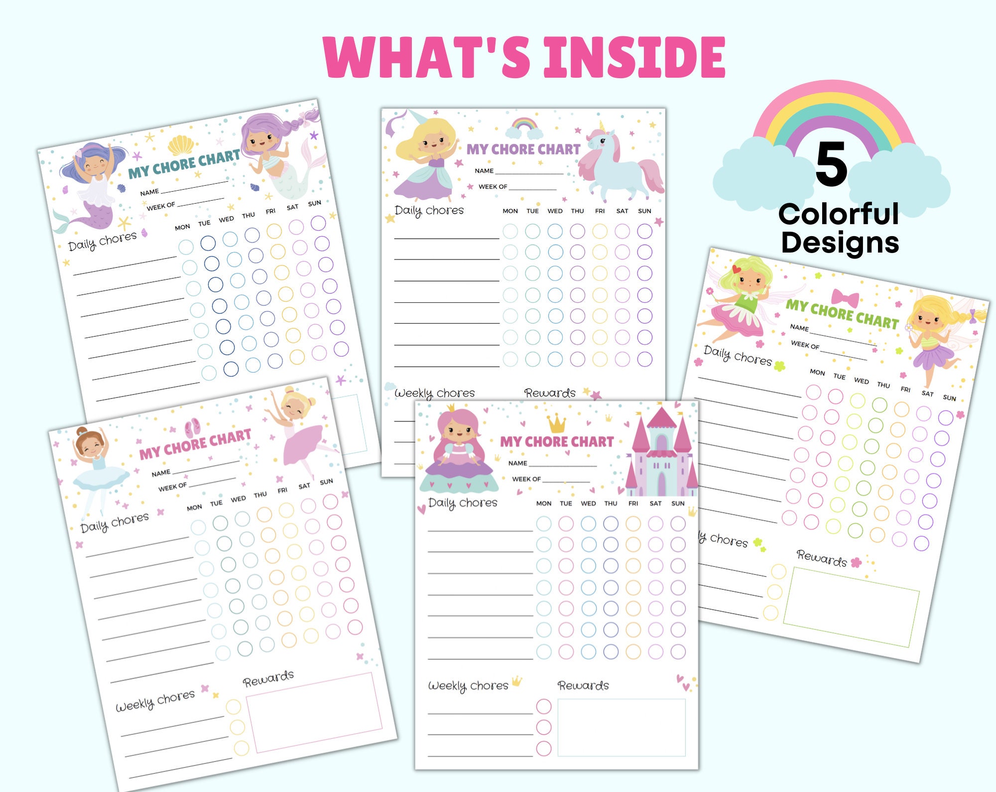 Chore Chart for Girls. Kids Chore Chart Printable. Kids - Etsy