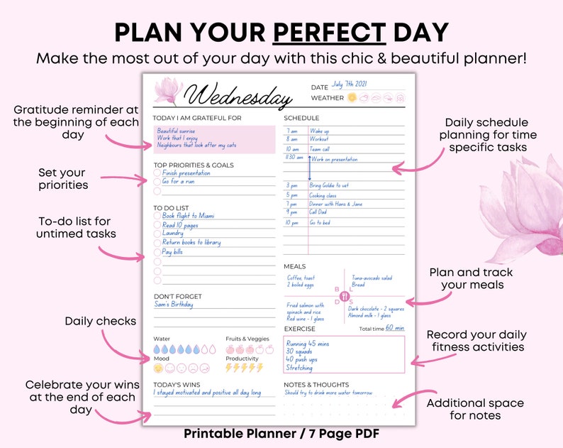 Printable Daily Planner, Floral Design, Weekly Bonus (digital Download ...