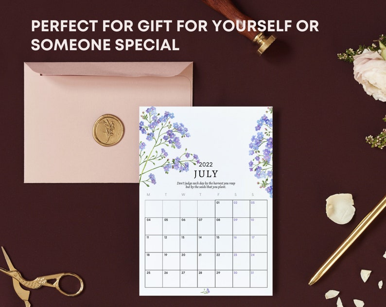 2022 Floral Calendar Printable, Monthly Planner (PDF Download) - Etsy