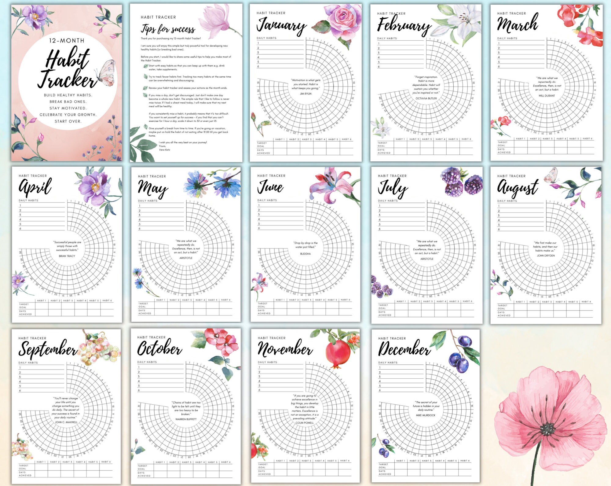 Botanical Circle Habit Tracker, Printable PDF (A4, A5, Letter, A3) - Etsy