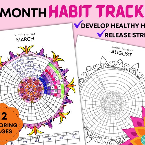 Mandala Habit Tracker Printable Mandala Coloring Pages - Etsy