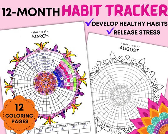 Mandala Habit Tracker Printable Mandala Coloring Pages | Etsy