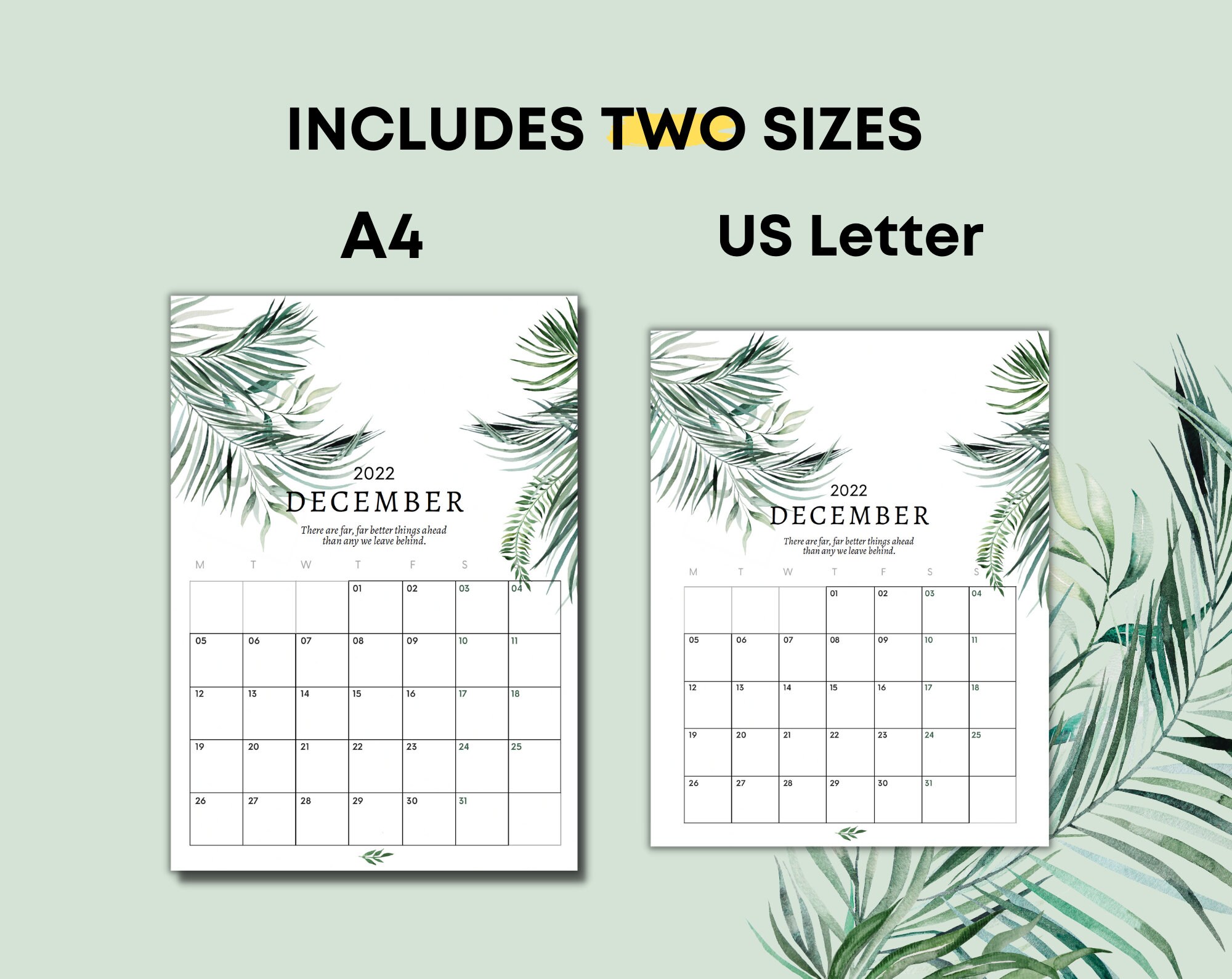 2022 Floral Calendar Printable, Monthly Planner (PDF Download) - Etsy