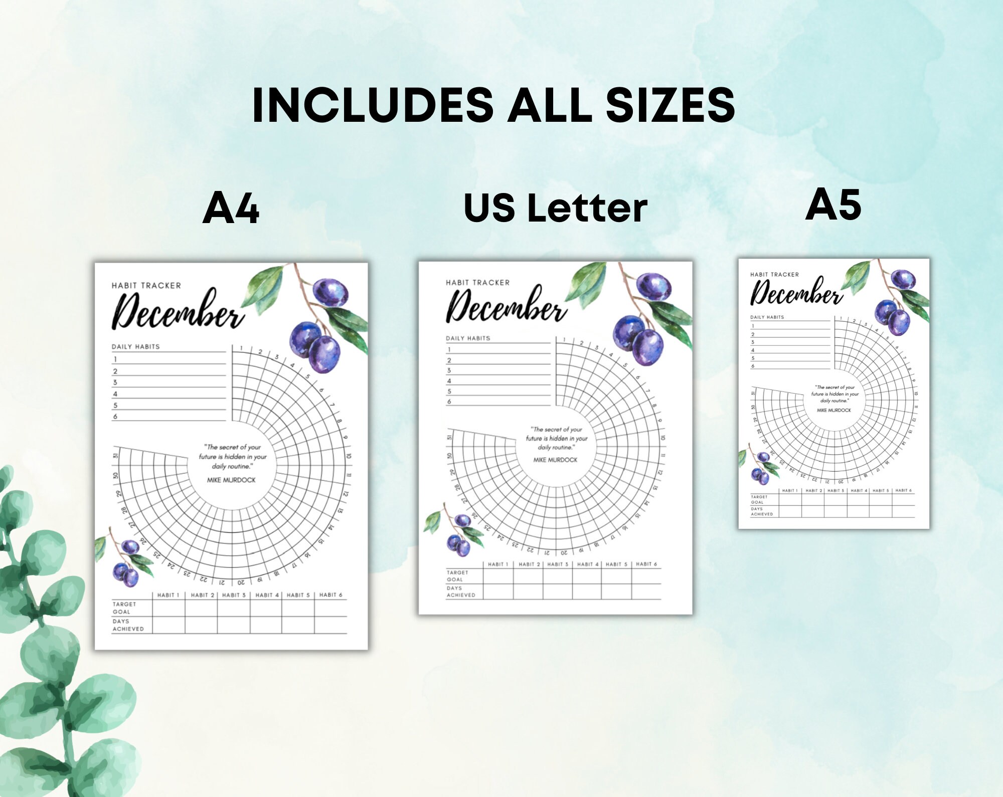 Botanical Circle Habit Tracker, Printable PDF (A4, A5, Letter, A3) - Etsy