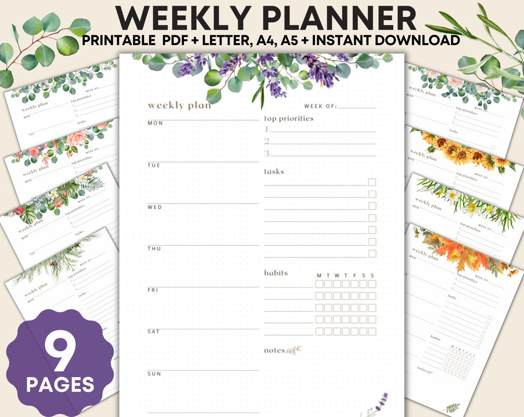 Cute Weekly Planner Printable. Weekly Planner PDF. A5 Planner Insert ...