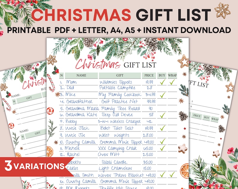 Printable Christmas Gift List, Best Christmas Gift Tracker, Christmas ...