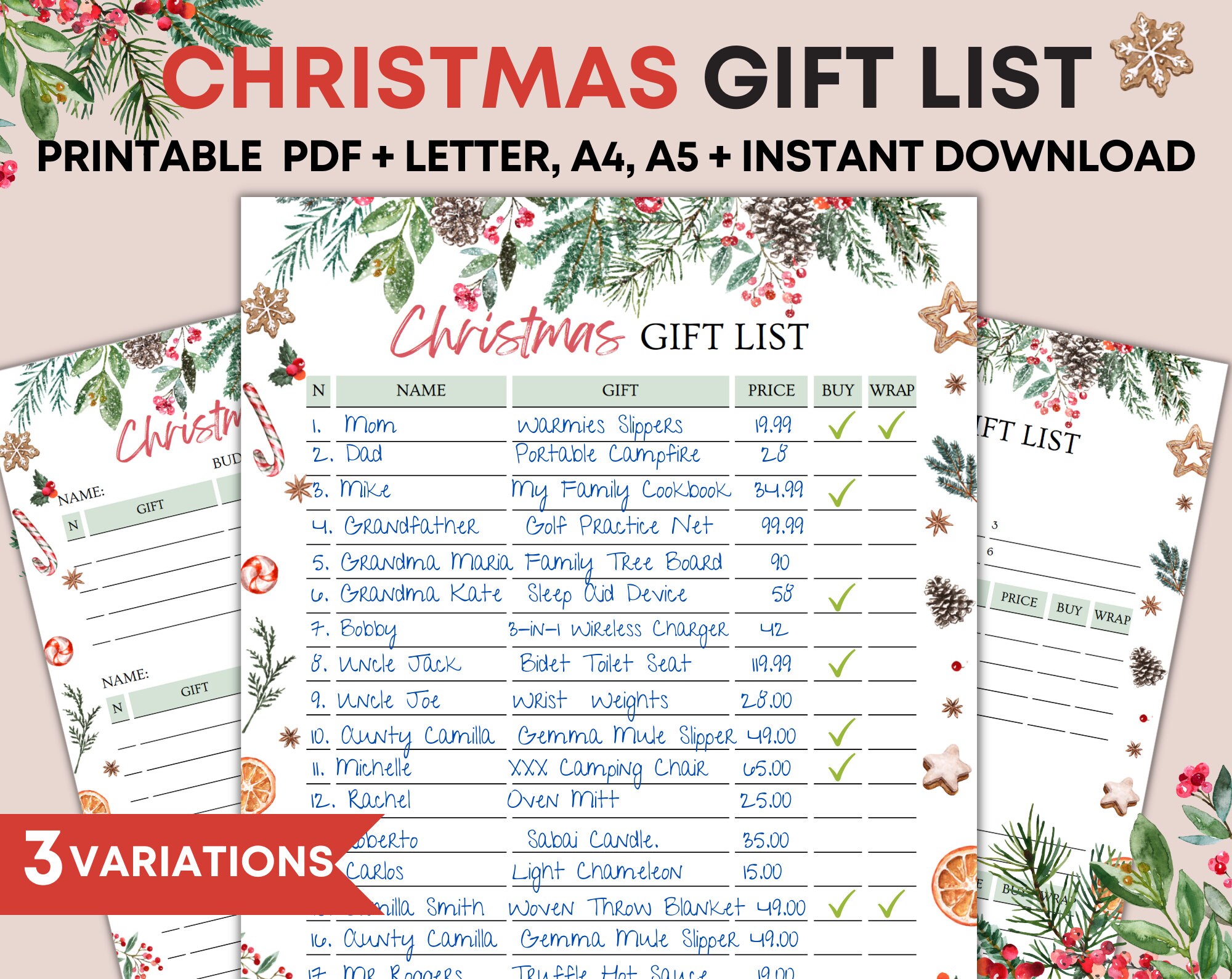 Printable Christmas Gift List, Best Christmas Gift Tracker, Christmas ...