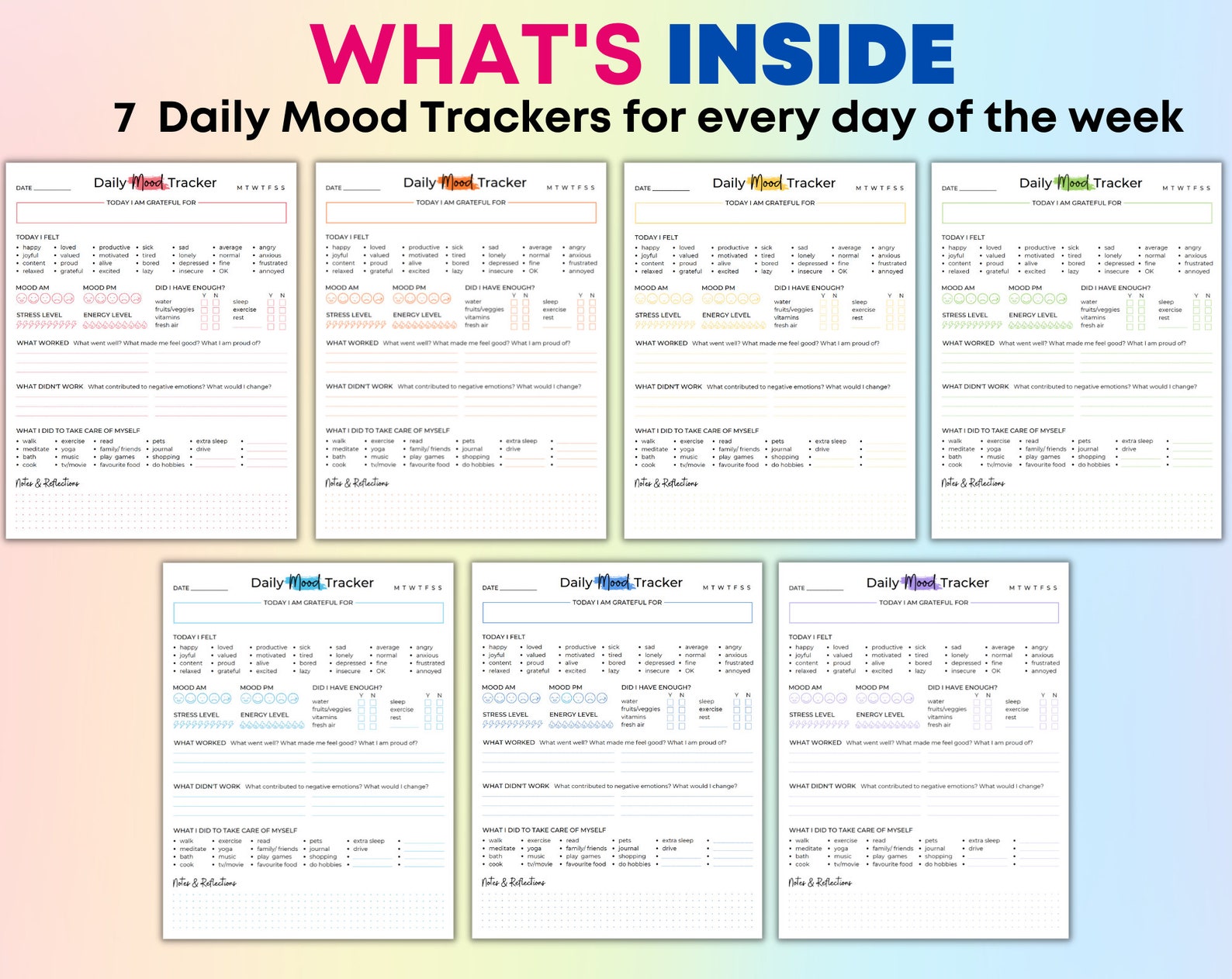 Daily Mood Tracker Printable PDF, Mood Journal, Digital Planners, Self ...