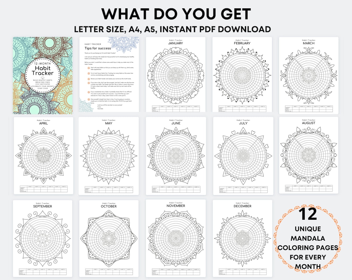 Mandala Habit Tracker Printable Mandala Coloring Pages - Etsy Singapore