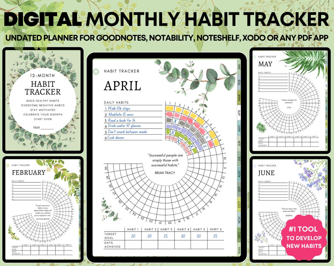 Digital Habit Tracker. Monthly Habit Tracker. iPad Habit Tracker ...