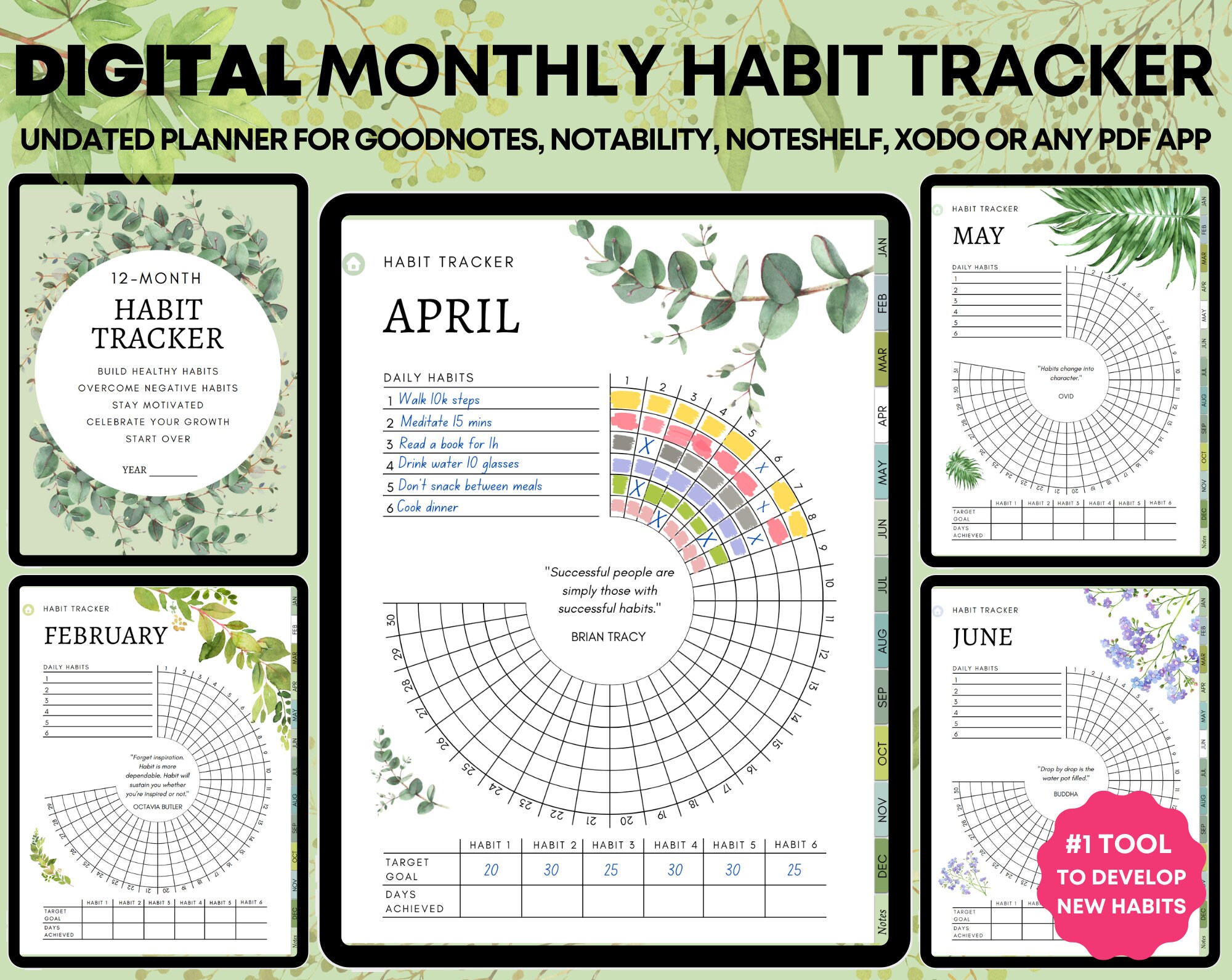 Digital Habit Tracker. Monthly Habit Tracker. iPad Habit Tracker ...