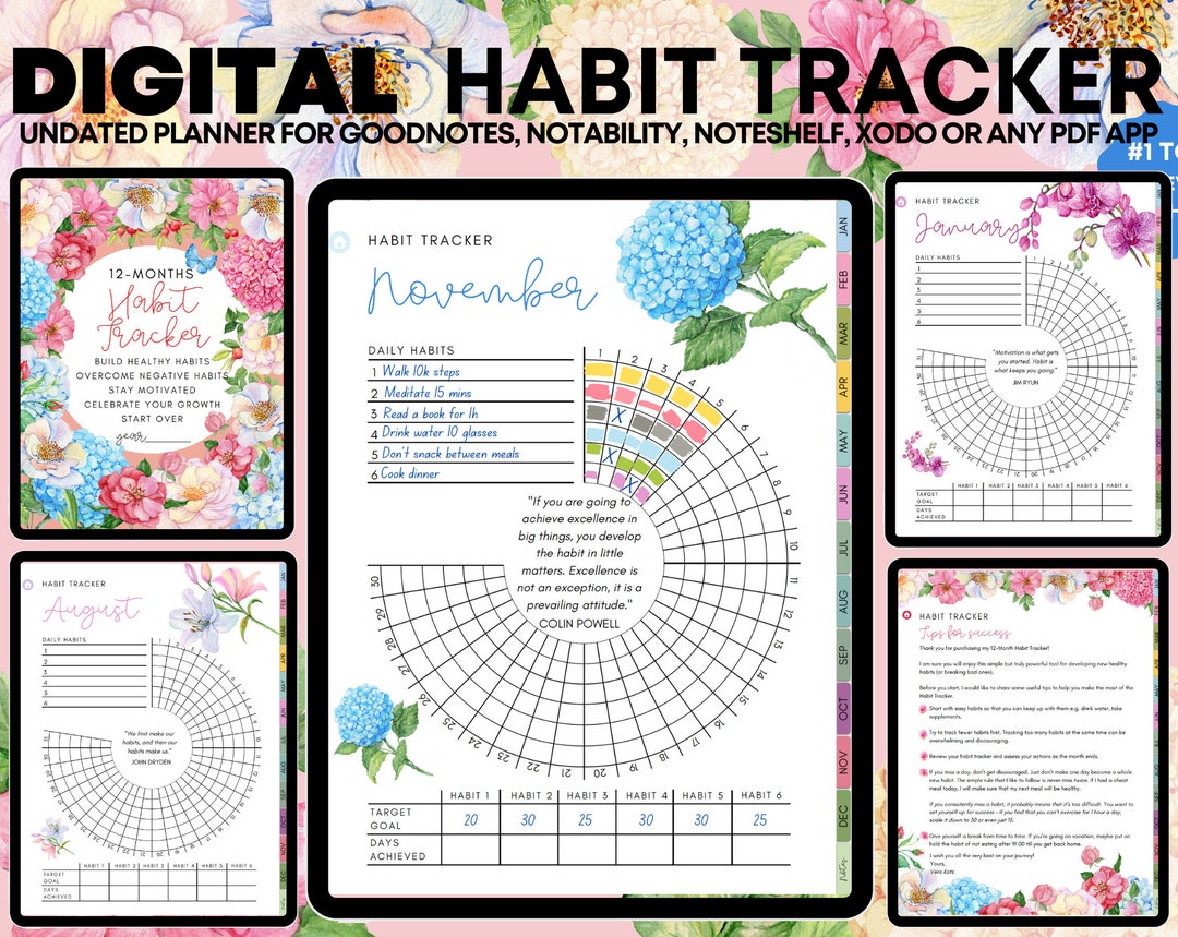 Digital Habit Tracker. Digital Monthly Habit Tracker. Habit Tracker ...