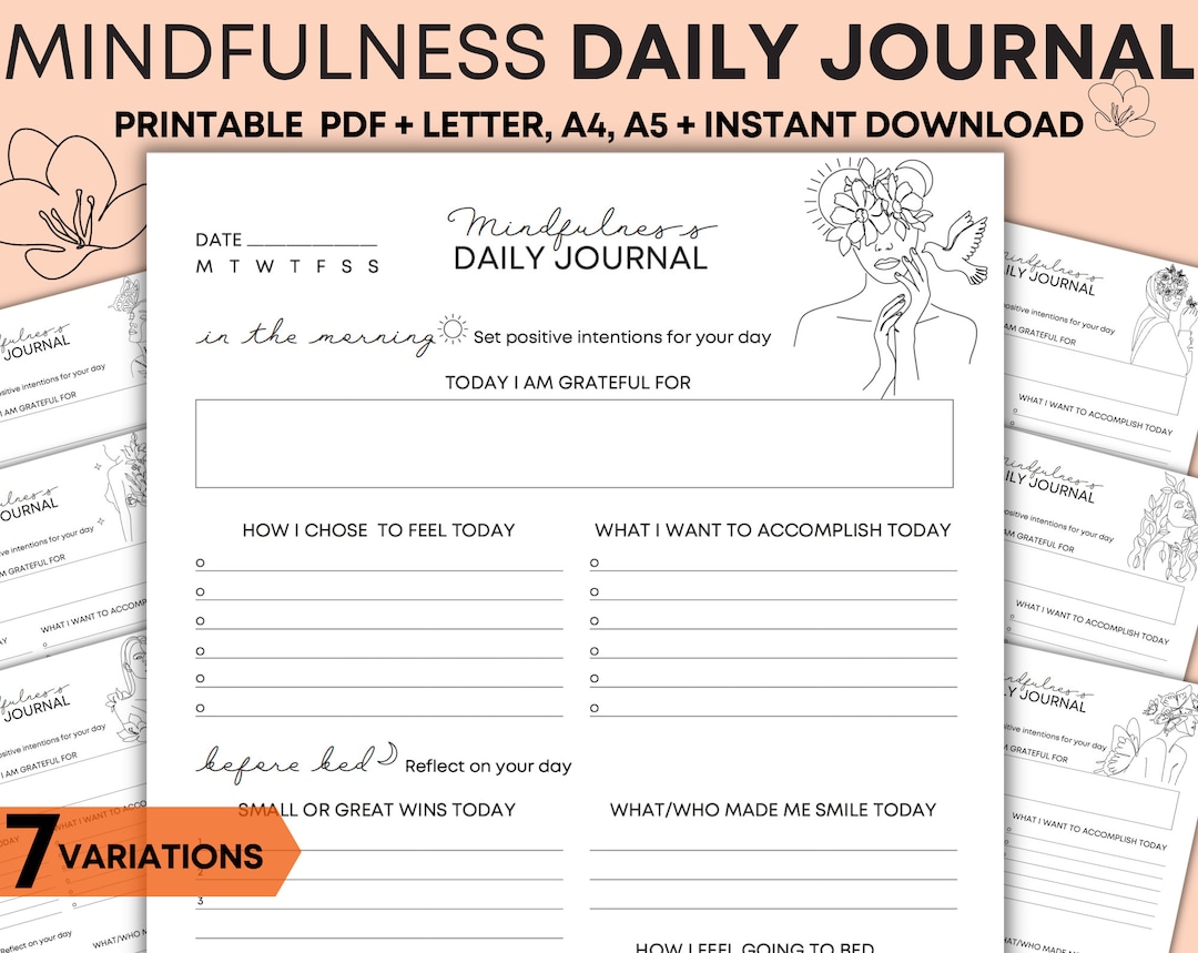 Mindfulness Journal. Daily Planner. Gratitude Journal Printable ...