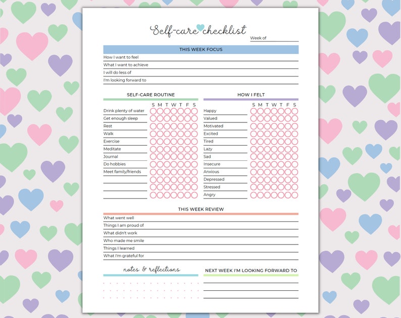 Weekly Self Care Checklist, Self Care Planner, Self Care Routine ...