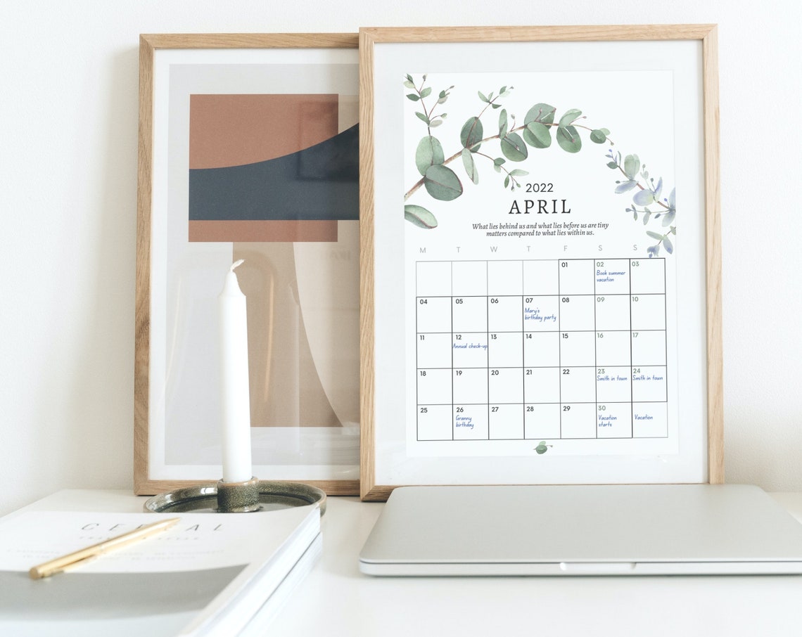 2022 Calendar Printable. Floral Calendar 2022. 2022 Calendar PDF. 2022 ...