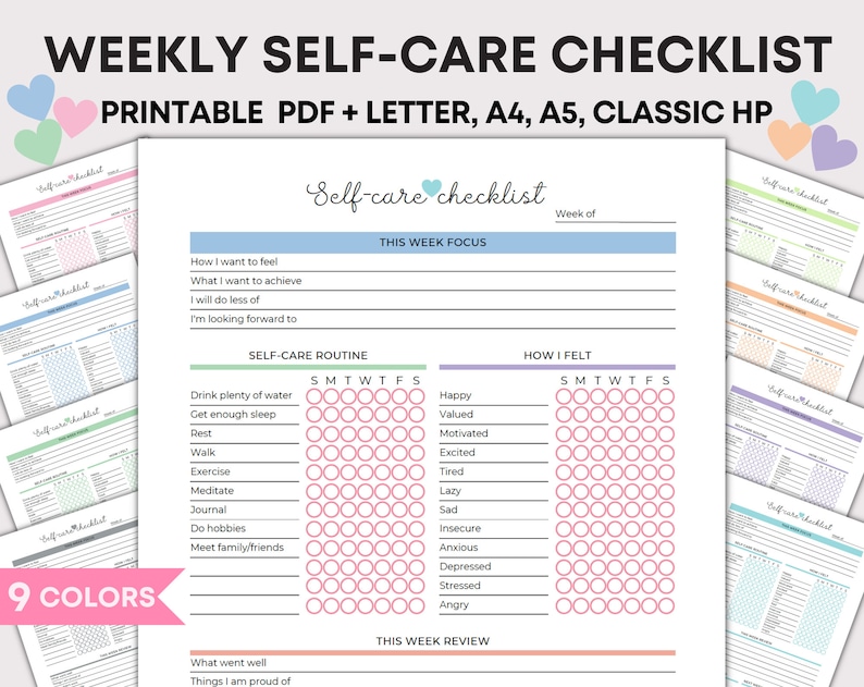 Weekly Self Care Checklist, Self Care Planner, Self Care Routine ...