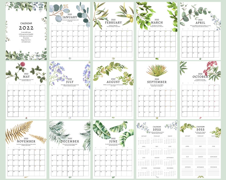 2022 Calendar Printable. Floral Calendar 2022. 2022 Calendar PDF. 2022 ...