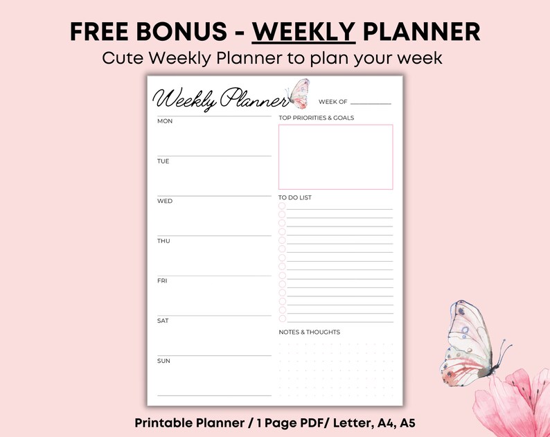 Printable Daily Planner, Floral Design, Weekly Bonus (digital Download ...