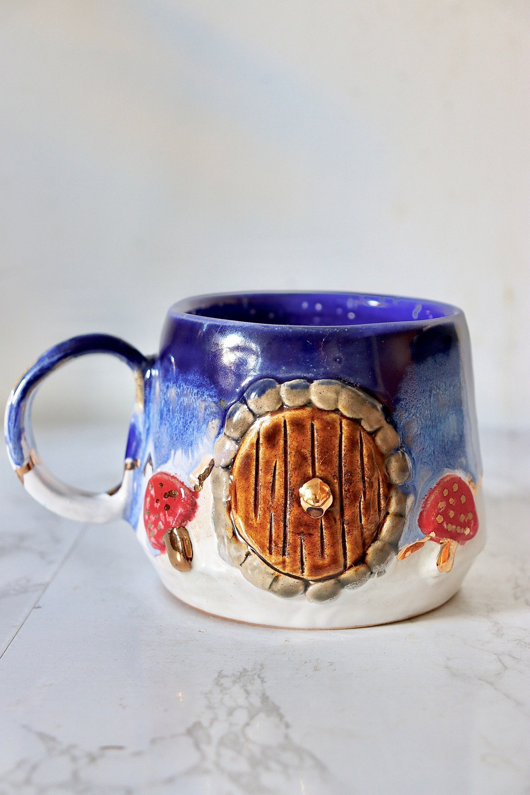 Mushroom Mug Mushroom Hobbit House Mug Gold Details - Etsy