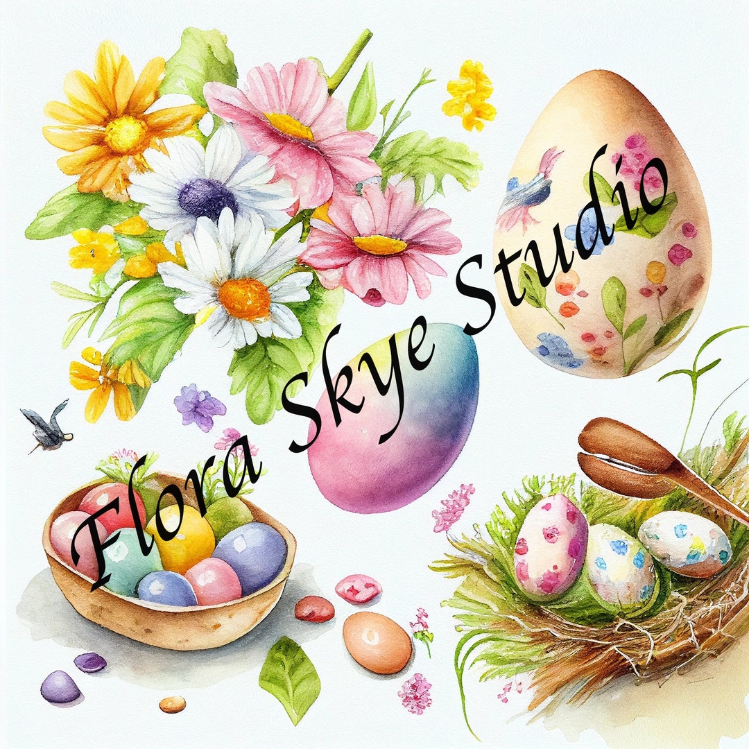 Watercolour Easter Art Print | Spring Flowers & Bunny Painting | Home ...