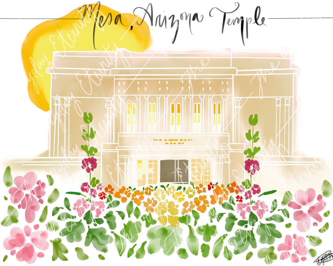 LDS Temple Watercolor Art- Mesa Arizona Temple- Digital Download - Etsy