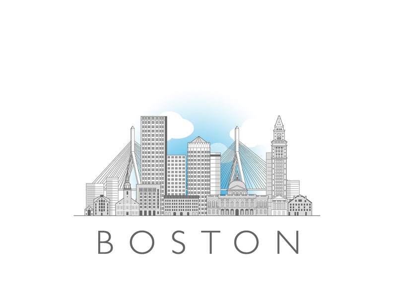 Boston City, Massachusetts, Cityscape Illustration Digital File - Etsy