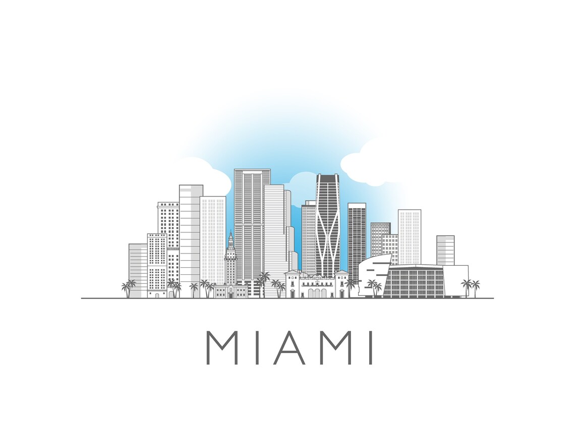 Miami, Florida Cityscape Illustration Digital File - Etsy
