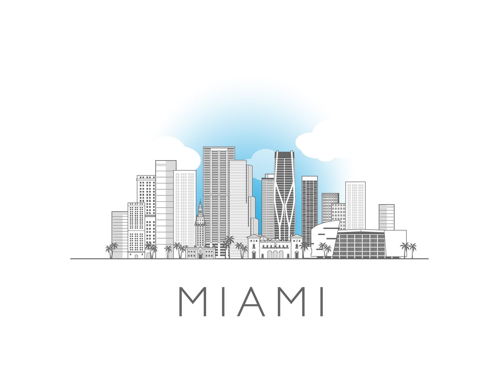Miami, Florida Cityscape Illustration Digital File - Etsy