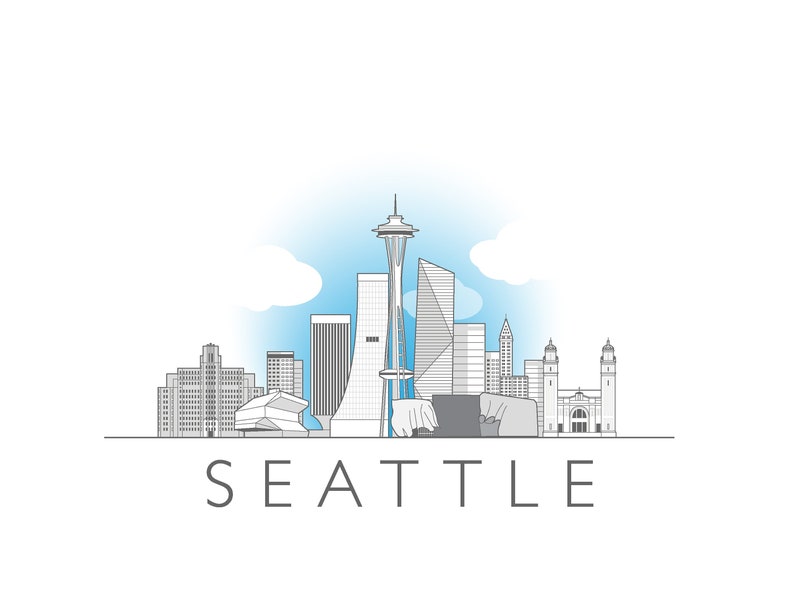 Seattle, Washington, Cityscape Illustration Digital File - Etsy
