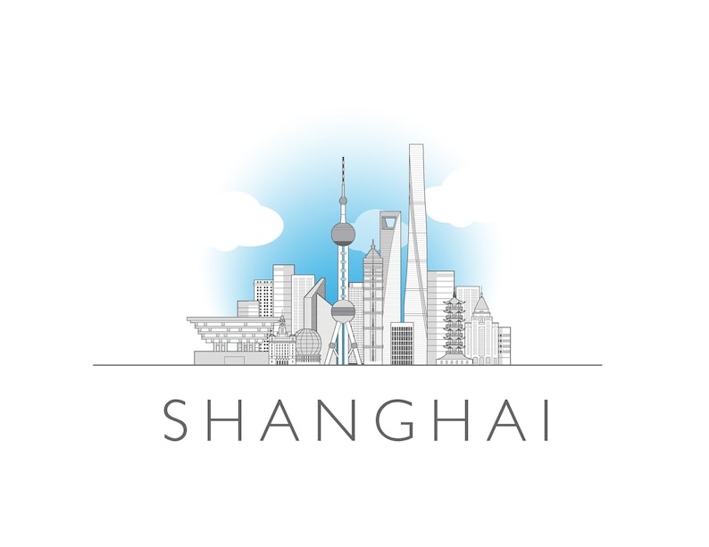 Shanghai, China, Cityscape Illustration Digital File - Etsy