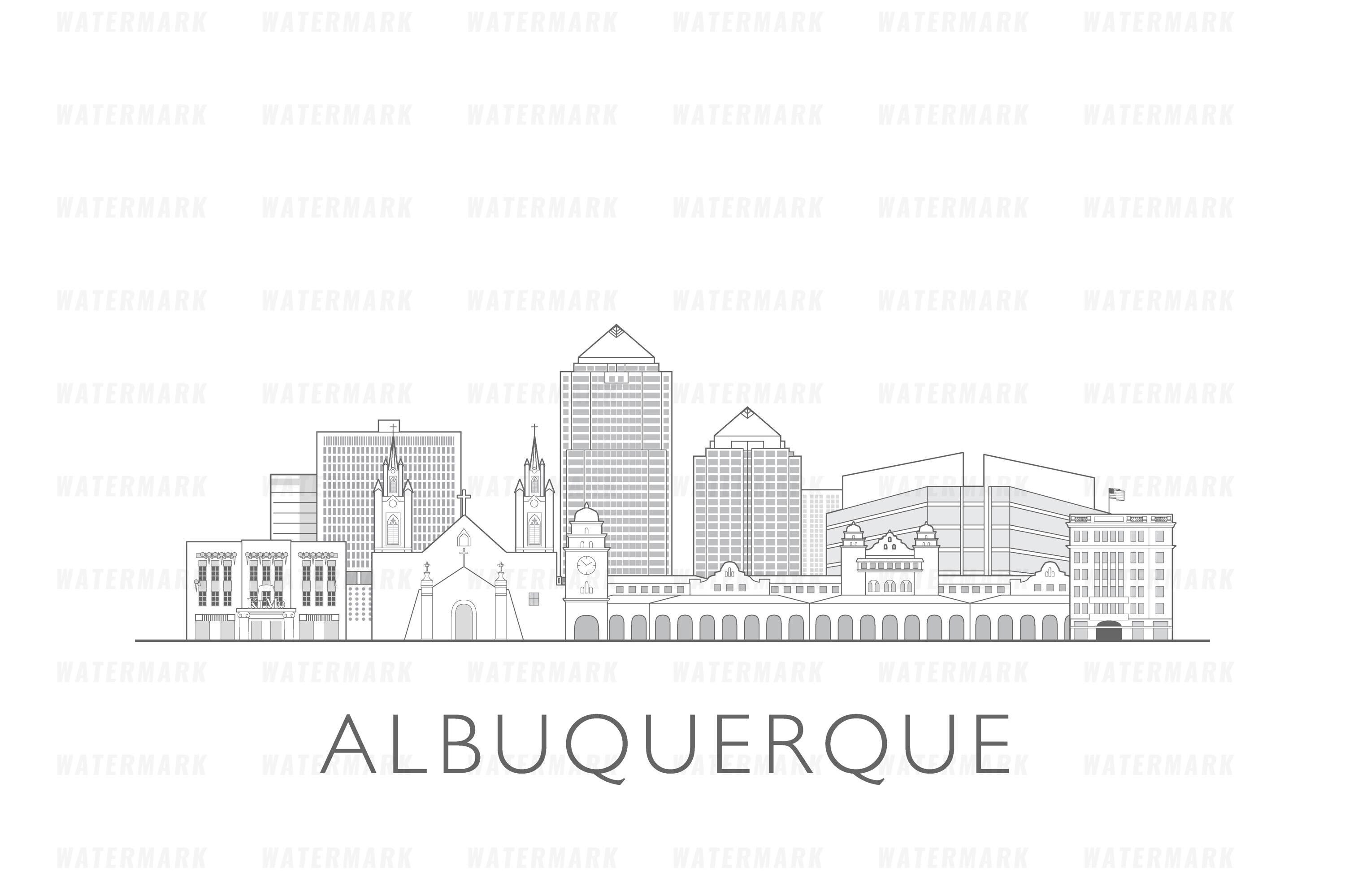 Albuquerque, New Mexico, USA, Skyline Cityscape Illustration Digital ...