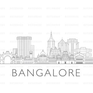 Bangalore, India, Skyline Cityscape Illustration Digital File B&W - Etsy