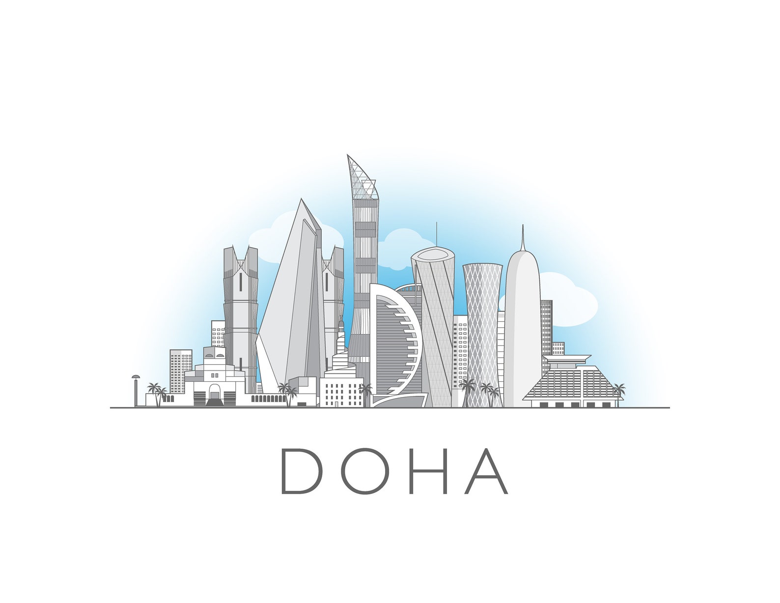 Doha, Qatar, Cityscape Illustration Digital File - Etsy