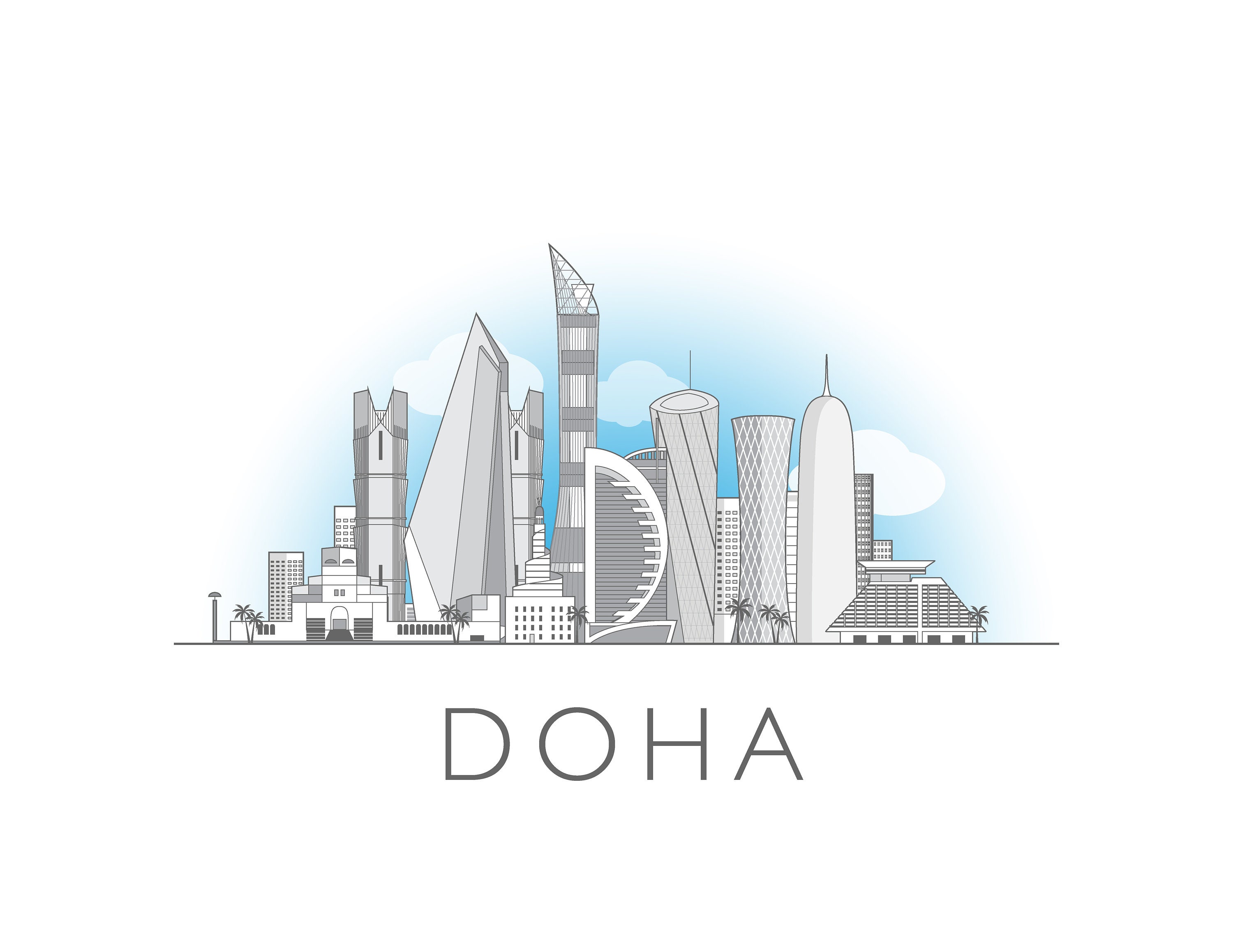 Doha, Qatar, Cityscape Illustration Digital File - Etsy