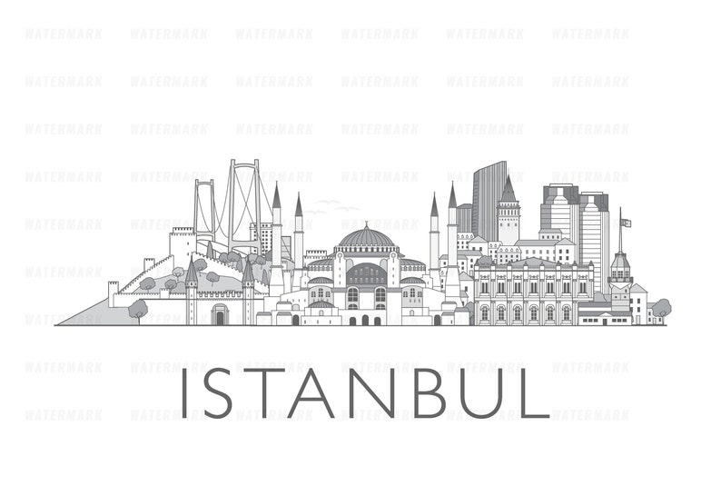 Istanbul, Turkey, Cityscape Illustration Digital File B&W - Etsy