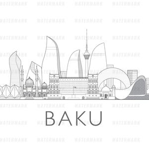 Baku City Skyline Cityscape Illustration Digital File Black and White ...