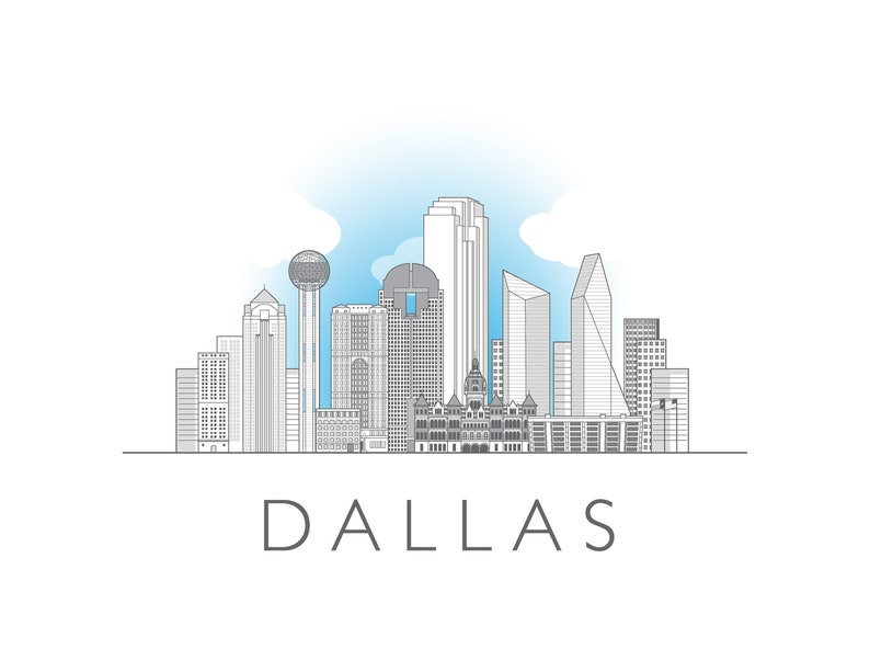 Dallas, Texas City Cityscape Illustration Digital File - Etsy