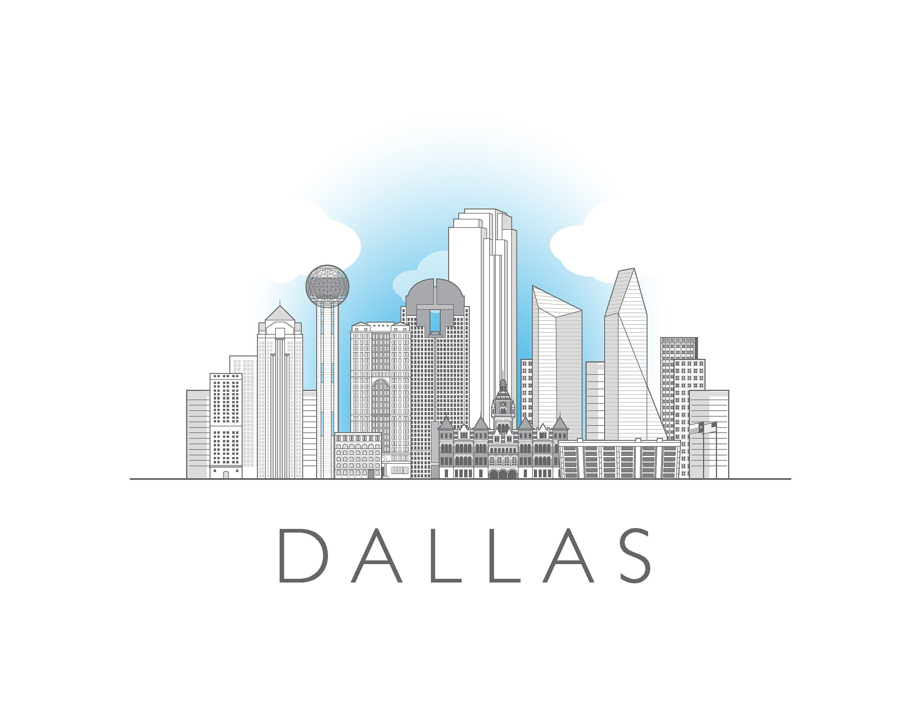 Dallas, Texas City Cityscape Illustration Digital File - Etsy