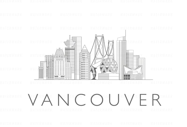 Vancouver, British Columbia, Canada, Cityscape Illustration Digital ...