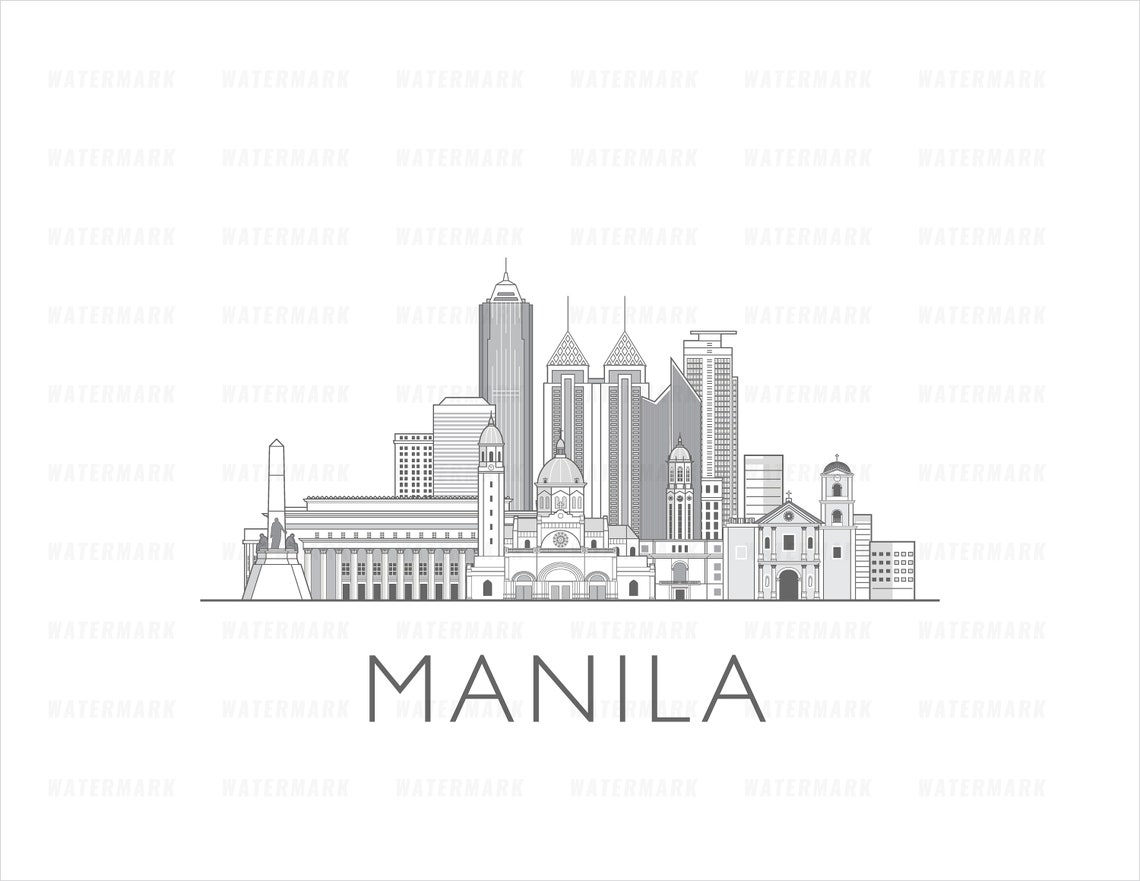 Manila Cityscape Illustration Digital File Black and White - Etsy
