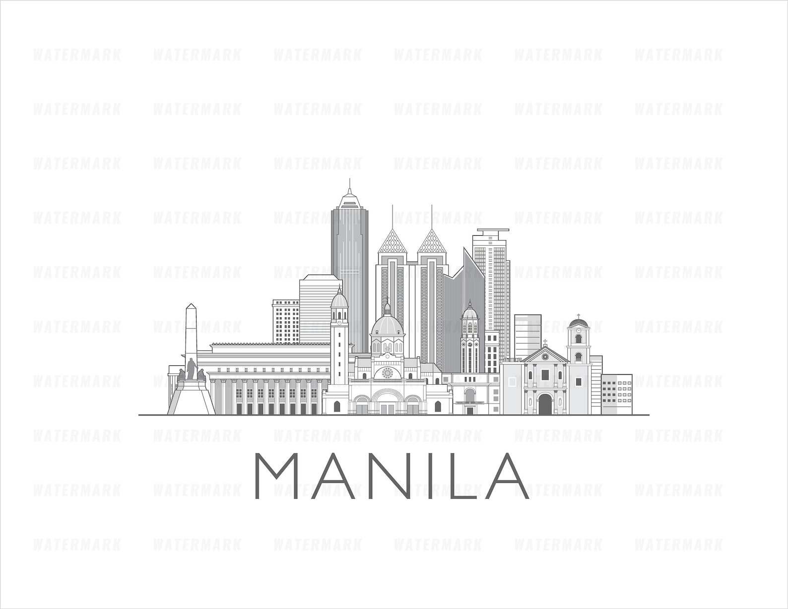 Manila Cityscape Illustration Digital File Black and White - Etsy