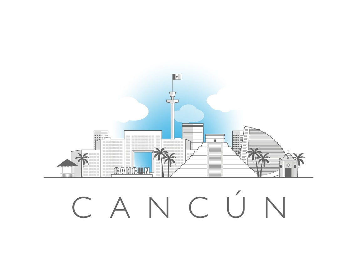 Cancun, Mexico, Cityscape Illustration Digital File - Etsy