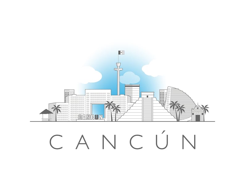 Cancun, Mexico, Cityscape Illustration Digital File - Etsy